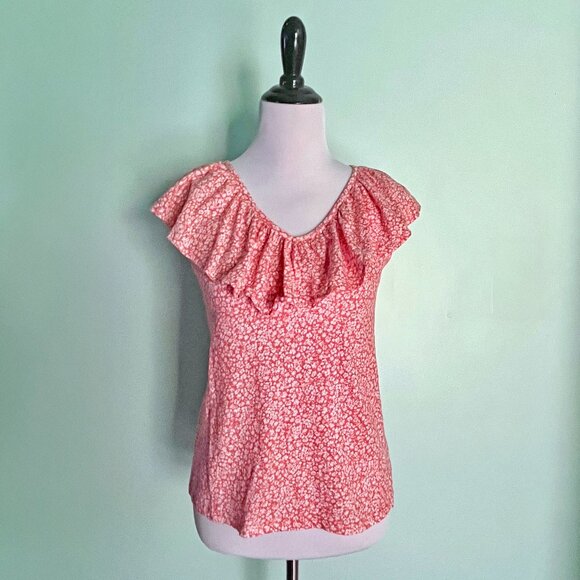 LOFT | Tops | Loft Coral Pink Floral Ruffle Blouse Tank Top | Poshmark